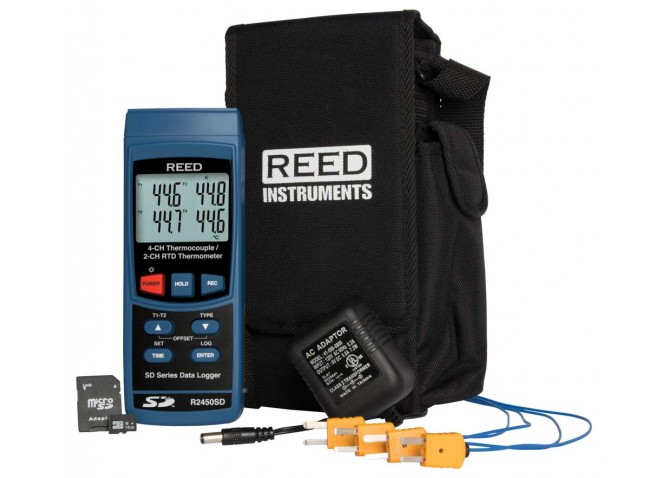 REED R2450SD-KIT3 Data Logging Thermometer with SD Card, Power Adapter ...