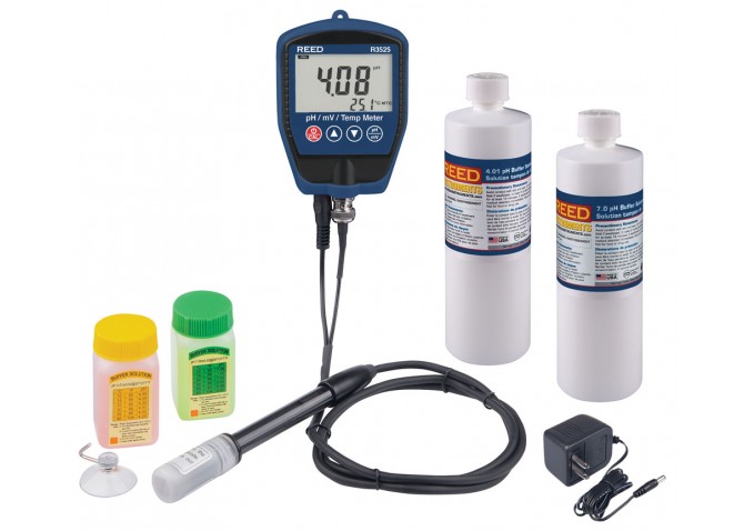 REED R3525-KIT2 pH/mV Meter with Buffer Solution and Power Adapter Kit