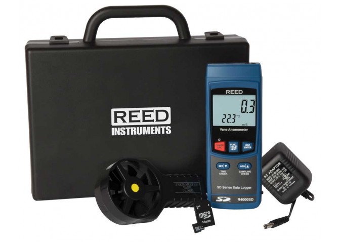 REED R4000SD-KIT Data Logging Vane Thermo-Anemometer with Power Adapter ...